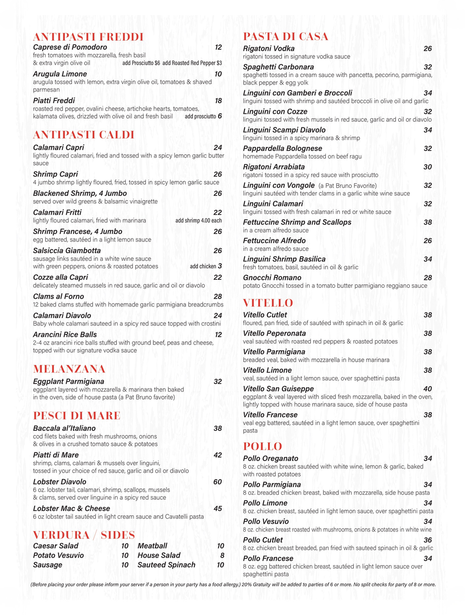 Coastal Capri Menu